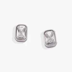 ALEX AND ANI April Emerald-cut Birthstone Stud Earrings - Silver
