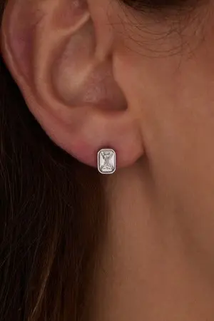 ALEX AND ANI April Emerald-cut Birthstone Stud Earrings