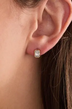 ALEX AND ANI April Emerald-cut Birthstone Stud Earrings