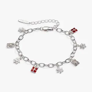 ALEX AND ANI Snowflakes & Presents Multi Charm Bracelet - Silver