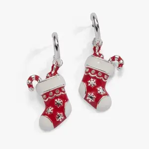ALEX AND ANI Holiday Stocking Huggie Hoop Earrings - Silver