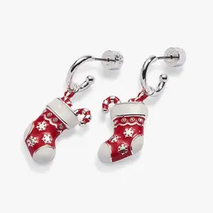 ALEX AND ANI Holiday Stocking Huggie Hoop Earrings