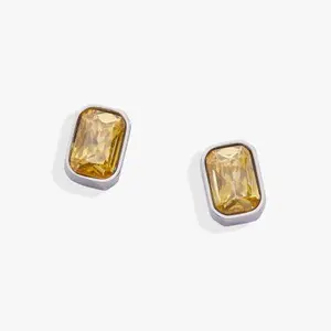 ALEX AND ANI November Emerald-cut Birthstone Stud Earrings - Silver