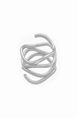 BEARFRUIT JEWELRY Lola Layered Wave Ring Bold Sculptural Modern Statement Jewelry - Silver