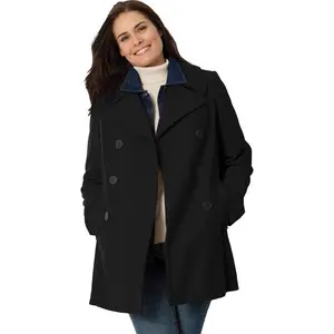 WOMAN WITHIN Wool Blend Double Breasted Peacoat Black