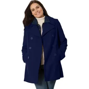 WOMAN WITHIN Wool Blend Double Breasted Peacoat Navy