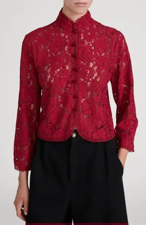 FRAME The Lace Salon Top - Deep Ruby