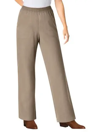 WOMAN WITHIN Fineline Stretch Denim Wide Leg Pull On Jeans Bark