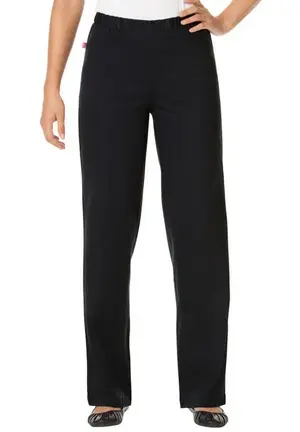 WOMAN WITHIN Fineline Stretch Denim Wide Leg Pull On Jeans Black