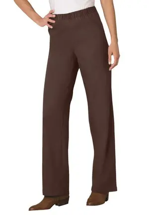 WOMAN WITHIN Fineline Stretch Denim Wide Leg Pull On Jeans - Chocolate