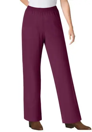 WOMAN WITHIN Fineline Stretch Denim Wide Leg Pull On Jeans Deep Claret