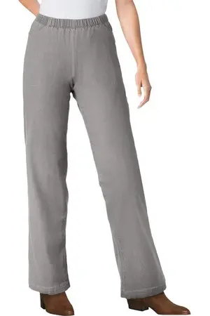 WOMAN WITHIN Fineline Stretch Denim Wide Leg Pull On Jeans Grey Denim