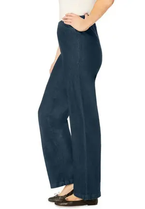 WOMAN WITHIN Fineline Stretch Denim Wide Leg Pull On Jeans - Indigo