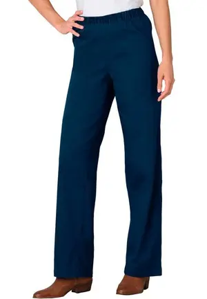 WOMAN WITHIN Fineline Stretch Denim Wide Leg Pull On Jeans - Navy