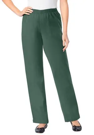 WOMAN WITHIN Fineline Stretch Denim Wide Leg Pull On Jeans Pine