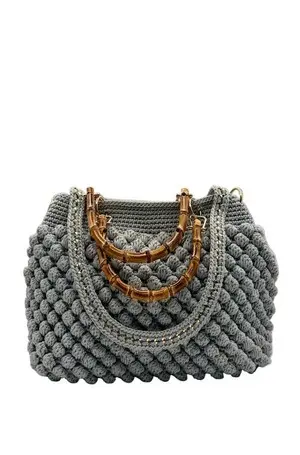 MEERTENS LUXURY Bubble Crochet Wood Handle Handbag - Grey