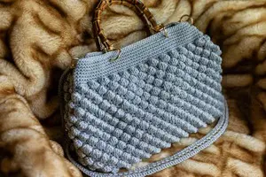 MEERTENS LUXURY Bubble Crochet Wood Handle Handbag - Grey