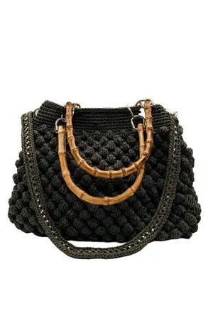 MEERTENS LUXURY Bubble Crochet Wood Handle Handbag - Olive