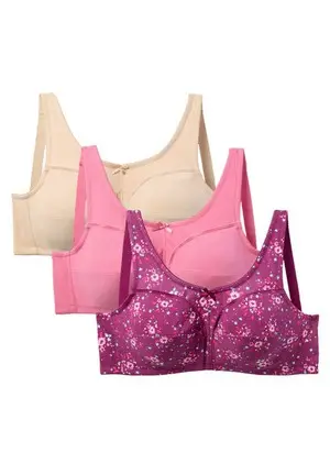 COMFORT CHOICE 3 Pack Wireless Light Support Cotton Bra Deep Claret Assorted