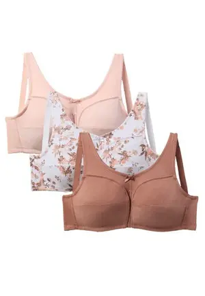 COMFORT CHOICE 3 Pack Wireless Light Support Cotton Bra Mocha Assorted