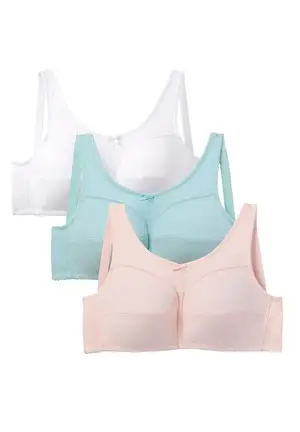 COMFORT CHOICE 3 Pack Wireless Light Support Cotton Bra Pastel Assorted