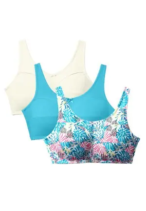 COMFORT CHOICE 3 Pack Wireless Light Support Cotton Bra Tropical Assorted