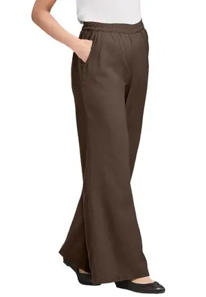 WOMAN WITHIN Perfect Elastic Waist Wide Leg All Cotton Pull On Denim Jeans Chocolate