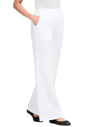 WOMAN WITHIN Perfect Elastic Waist Wide Leg All Cotton Pull On Denim Jeans White