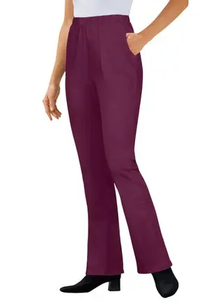 WOMAN WITHIN Fineline Stretch Denim Pull On Bootcut Jeans - Deep Claret