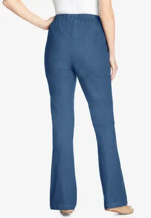 WOMAN WITHIN Fineline Stretch Denim Pull On Bootcut Jeans - Medium Stonewash