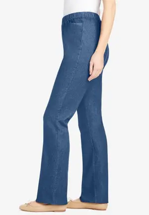 WOMAN WITHIN Fineline Stretch Denim Pull On Bootcut Jeans - Medium Stonewash