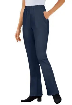 WOMAN WITHIN Fineline Stretch Denim Pull On Bootcut Jeans - Navy