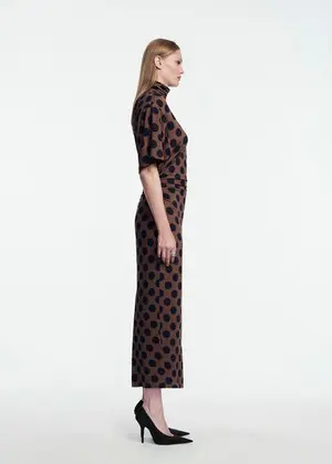 Lela Rose Polka Dot Jersey Turtleneck Dress
