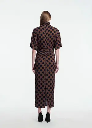 Lela Rose Polka Dot Jersey Turtleneck Dress