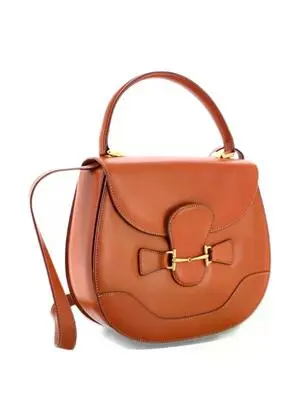 Gucci Lock Ring Vintage Horsebit Convertible Top Handle Bag Satchel - Brown