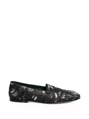 Dolce & Gabbana Leaf-embroidered Loafers - Black