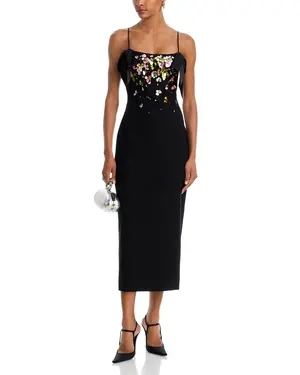 Cinq À Sept Waterfall Paillette Sequin Midi Dress