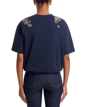 Cinq À Sept Davini Crystal Garden Beaded Cotton T-shirt