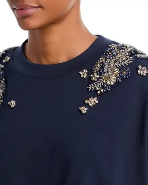 Cinq À Sept Davini Crystal Garden Beaded Cotton T-shirt