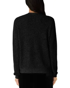 Eileen Fisher Metallic Merino Wool V Neck Cardigan - Black
