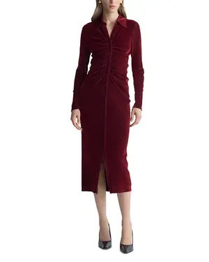 Diane Von Furstenberg Sheska Velvet Ruched Shirt Dress