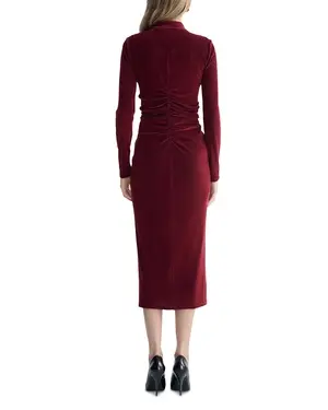 Diane Von Furstenberg Sheska Velvet Ruched Shirt Dress