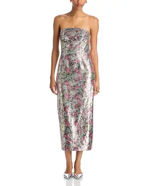 MILLY Kait Floral Sequin Embellished Strapless Dress - Multi