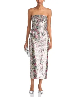 MILLY Kait Floral Sequin Embellished Strapless Dress