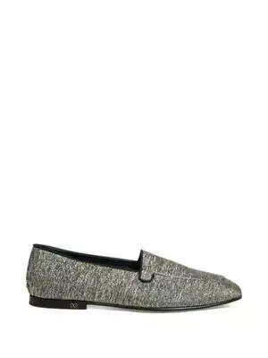 Dolce & Gabbana Glitter-effect Dg Logo Loafers - Silver