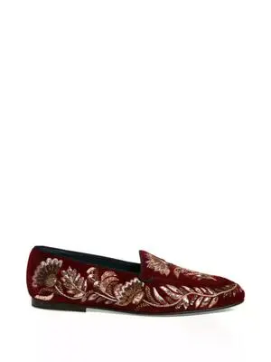 Dolce & Gabbana Floral-embroidered Velvet Loafers - Red