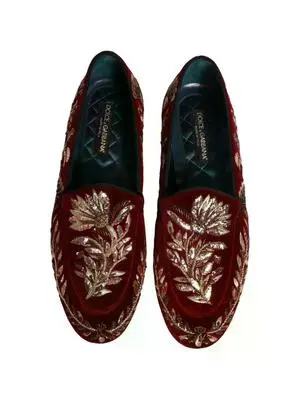 Dolce & Gabbana Floral-embroidered Velvet Loafers