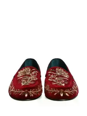 Dolce & Gabbana Floral-embroidered Velvet Loafers
