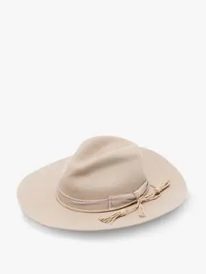 GOLDEN GOOSE Wool Fedora Hat With Double Strap And Toneontone Bow - Beige