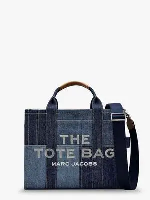 Marc Jacobs The Denim Medium Handbag With Front Logo Print - Blue